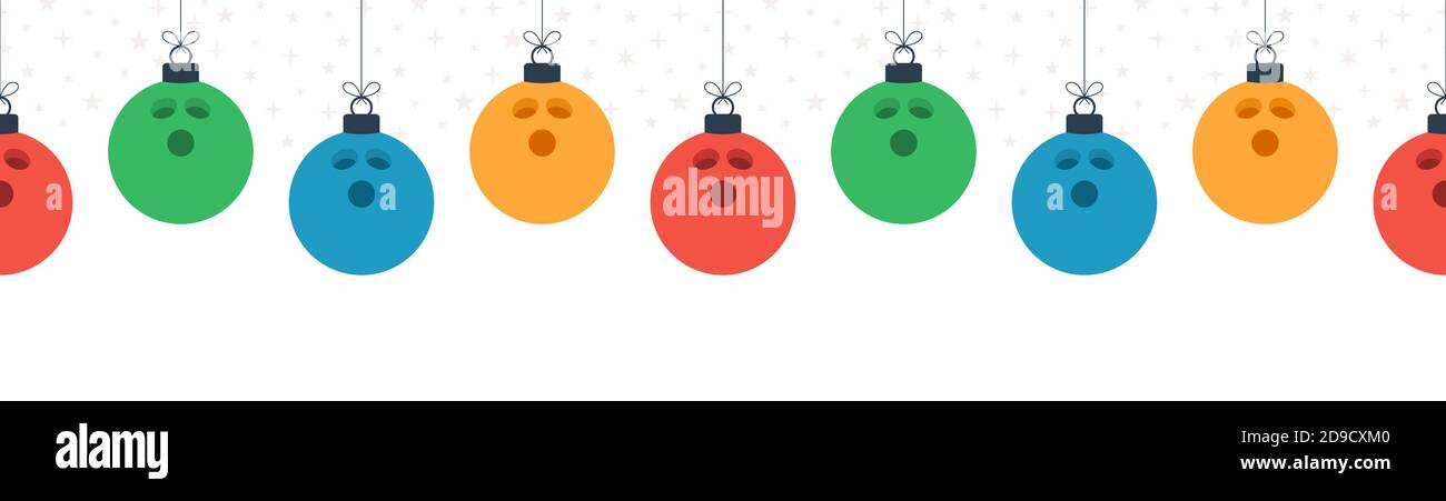 Merry Christmas bowling seamless horizontal pattern. Hang on a thread ...