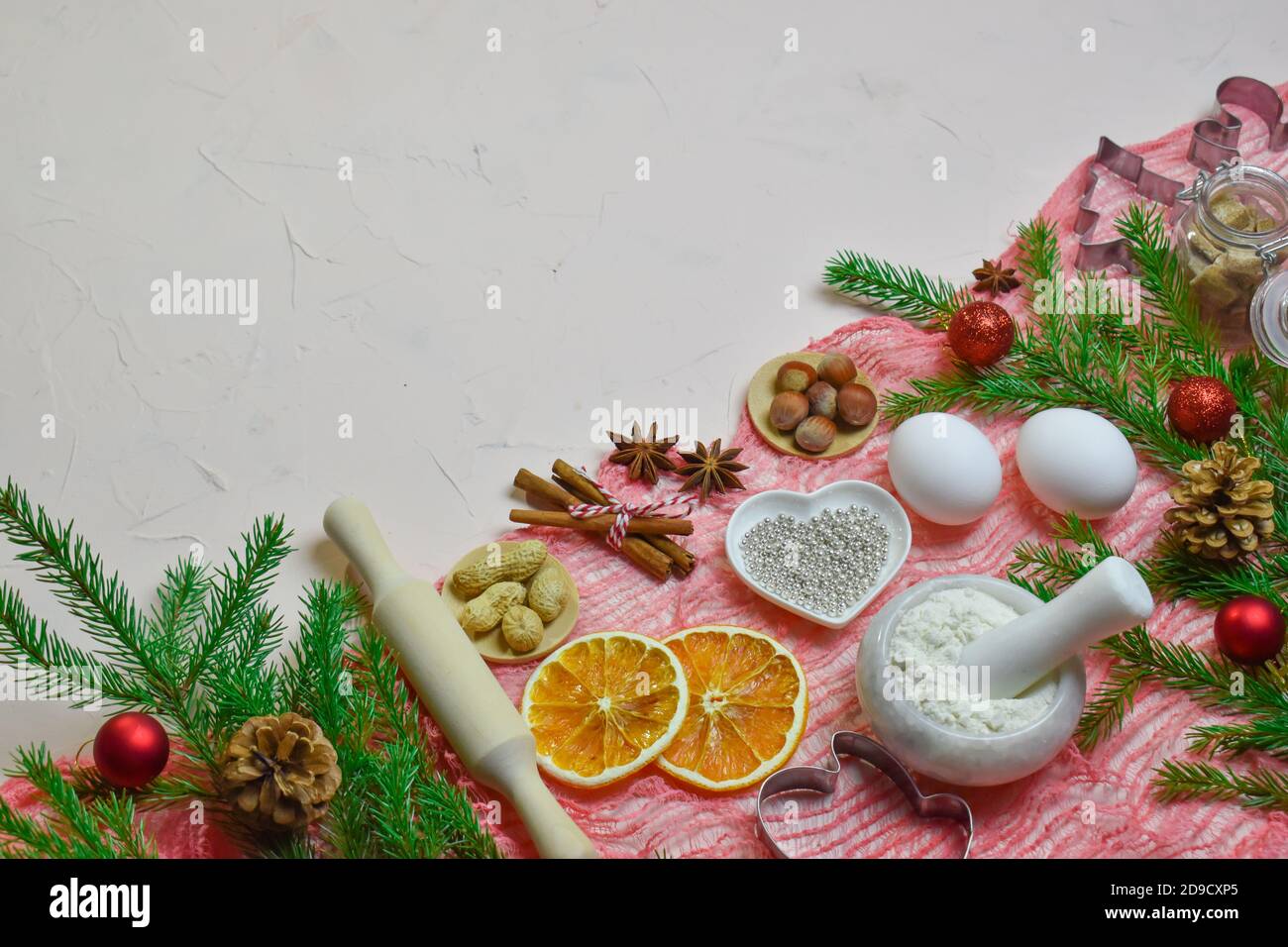 Christmas background with cookie ingredients there is space for text ...