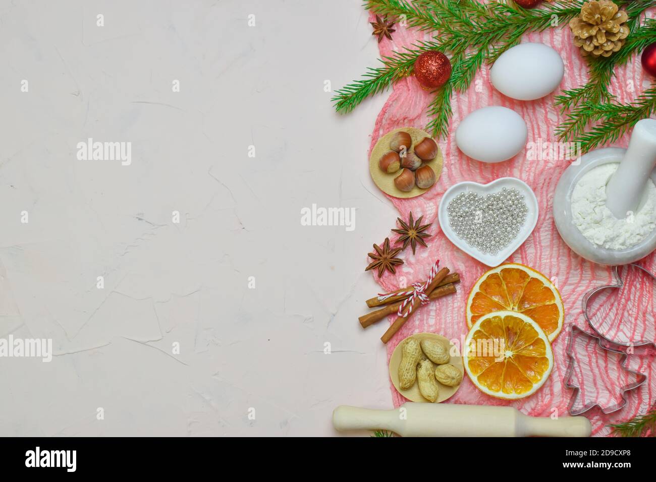 Christmas background with cookie ingredients there is space for text on ...