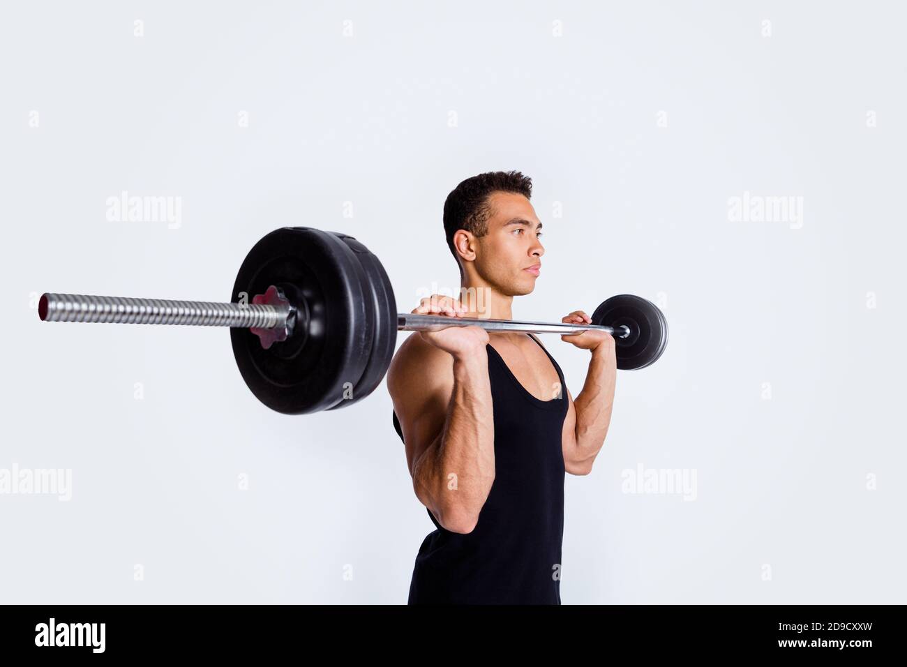 Profile side view portrait of his he nice attractive content sportive ...