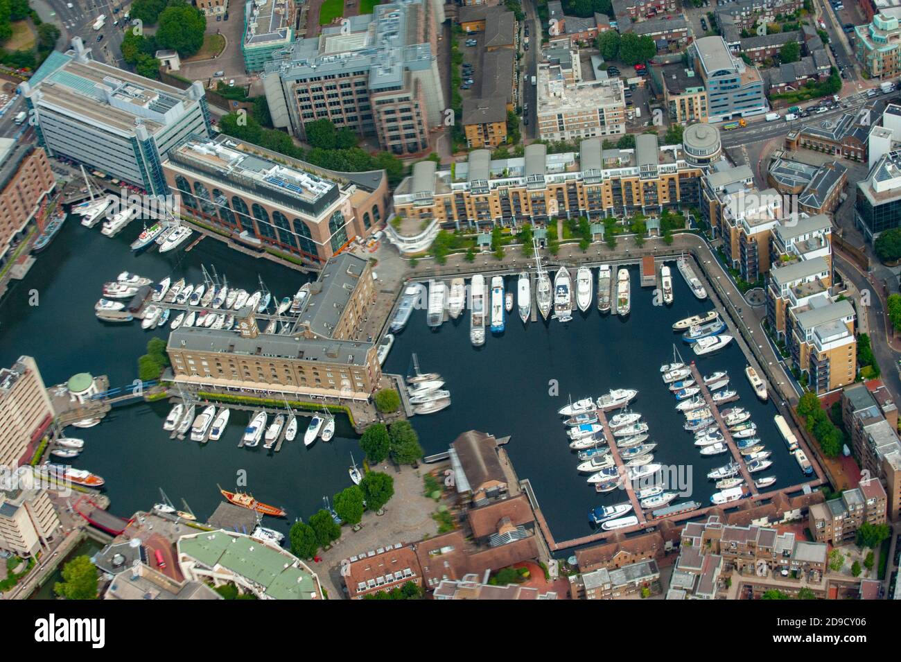 Aerial view of St Katharine's Dock in the heart of London's business ...
