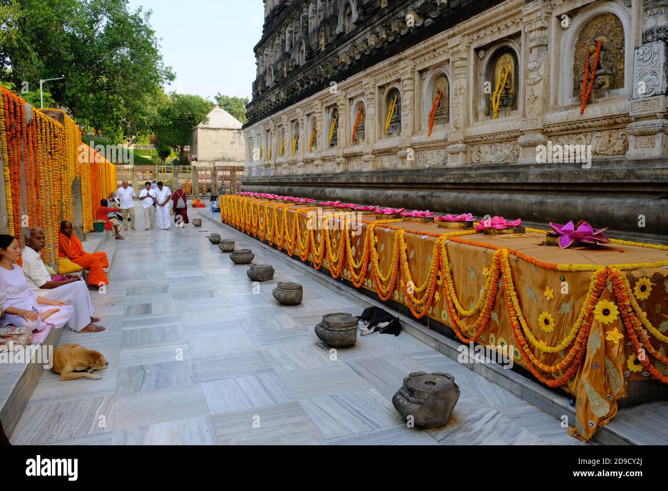 India Bodh Gaya - Mahabodhi Temple Complex walking around path of the ...
