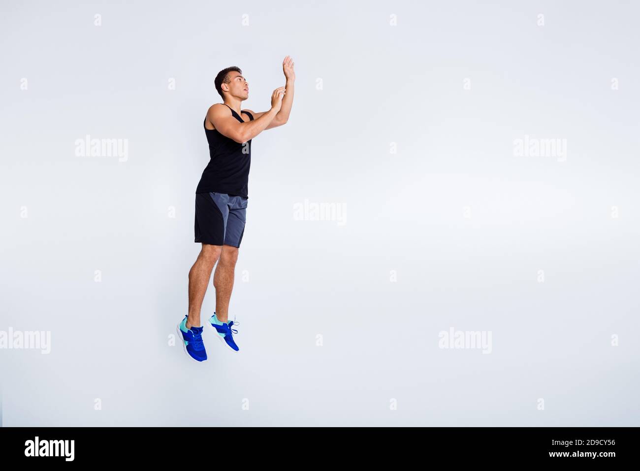 Full length body size view of his he nice attractive muscular sportive ...