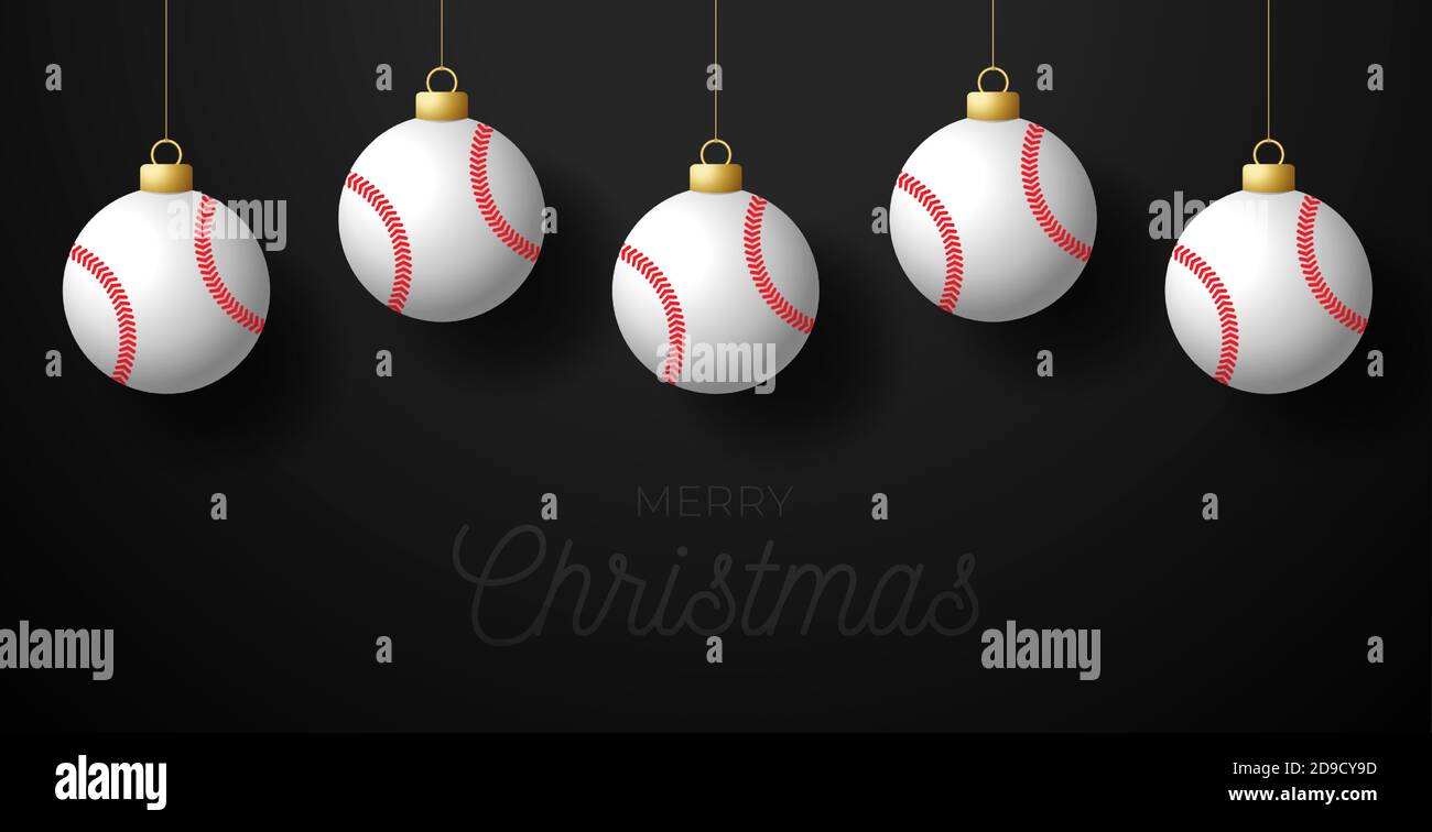 Merry Christmas baseball greeting card. Hang on a thread baseball ball ...