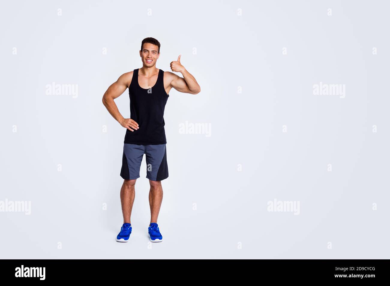 Full length body size view of his he nice attractive strong tall ...