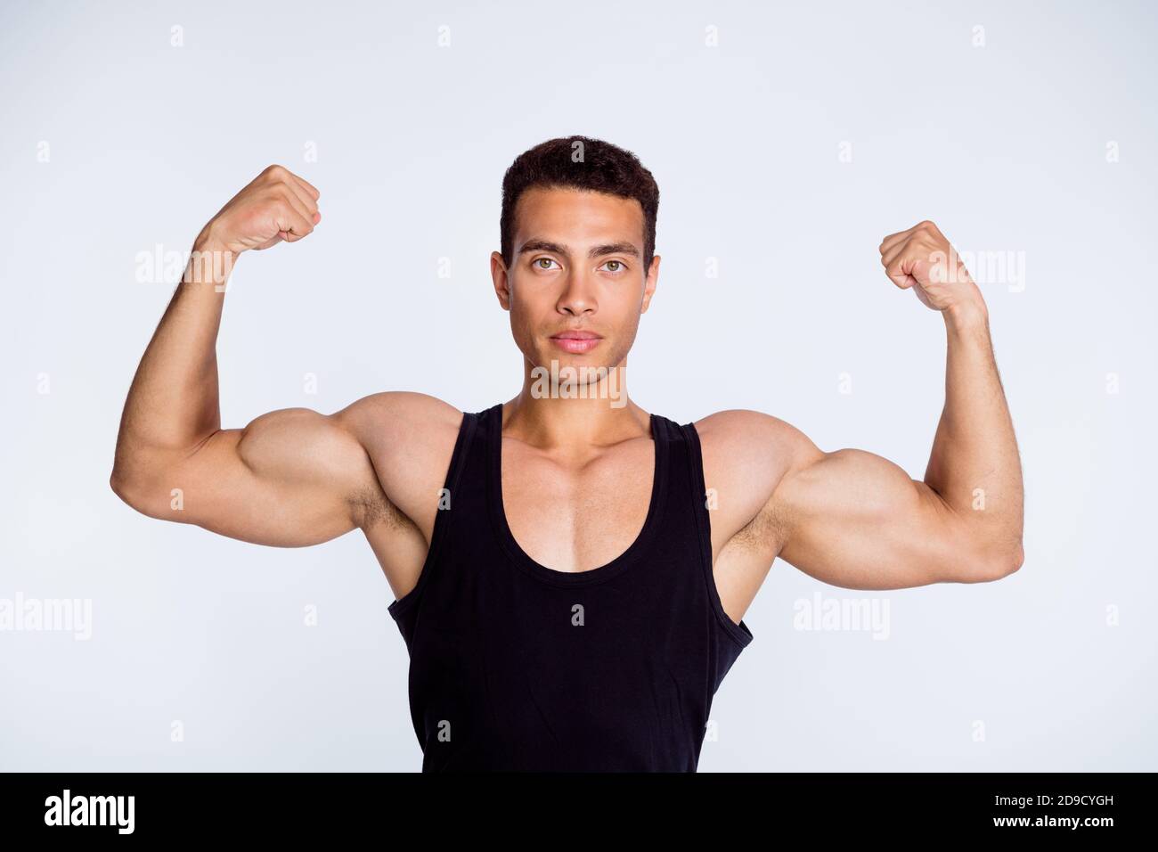 Close-up portrait of his he nice attractive sportive virile successful ...