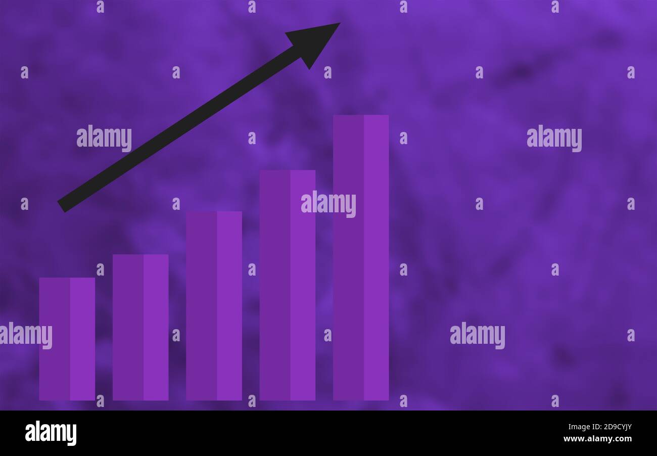 Growing bar graph with arrow. Blurred background of violet marble. 3D ...