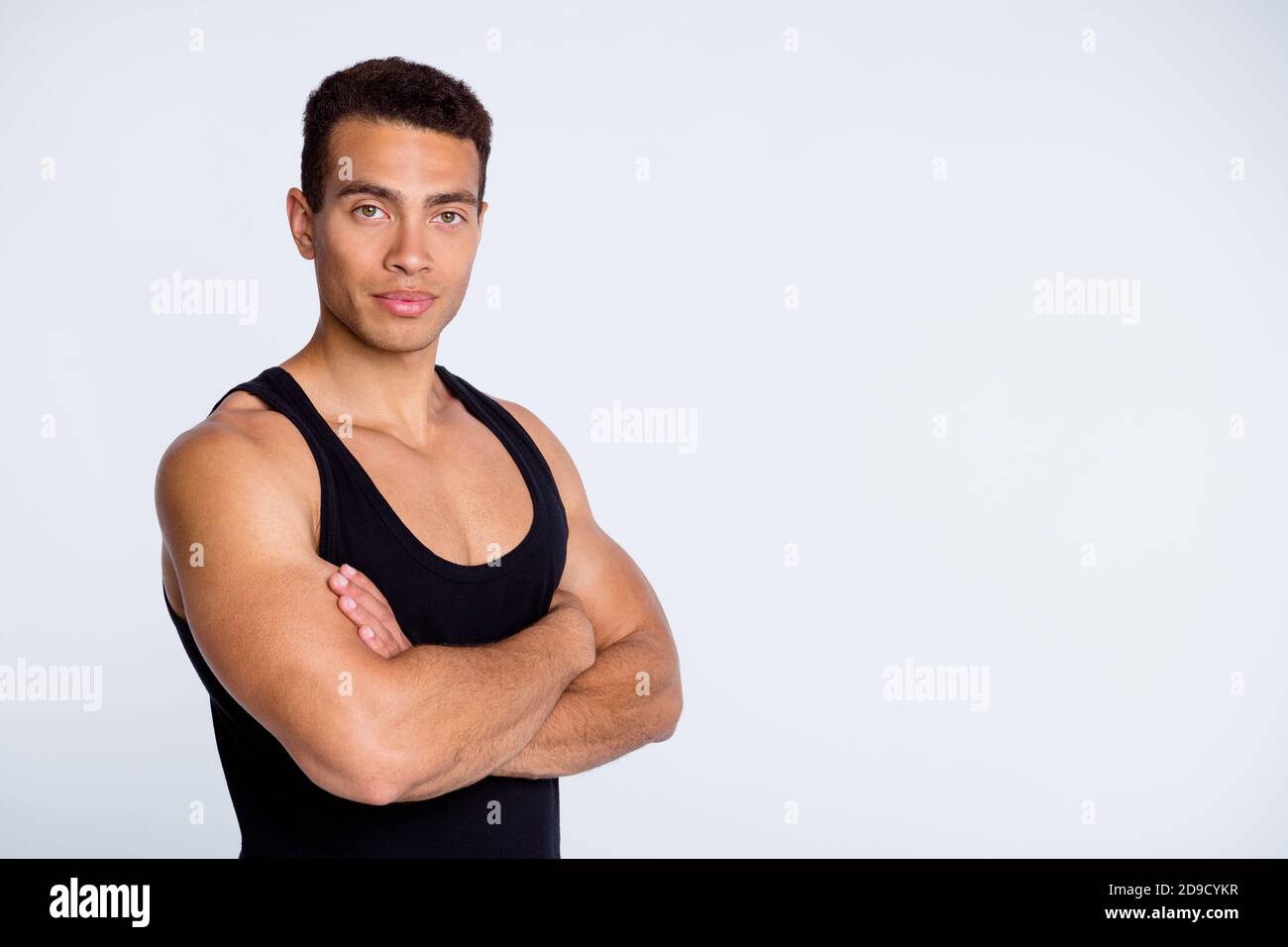 Close-up profile side view portrait of his he nice attractive sportive ...