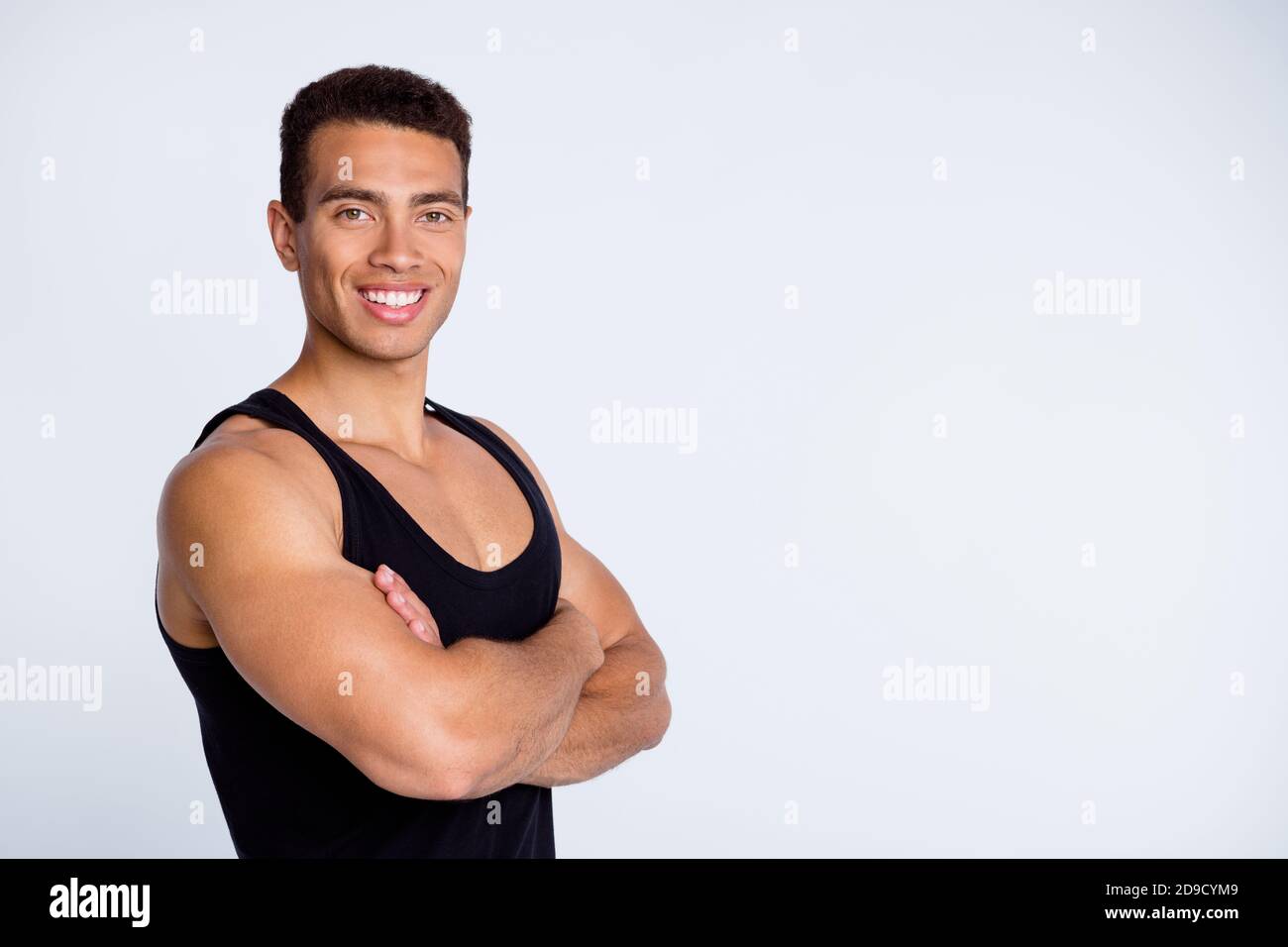 Close-up profile side view portrait of his he nice attractive content ...