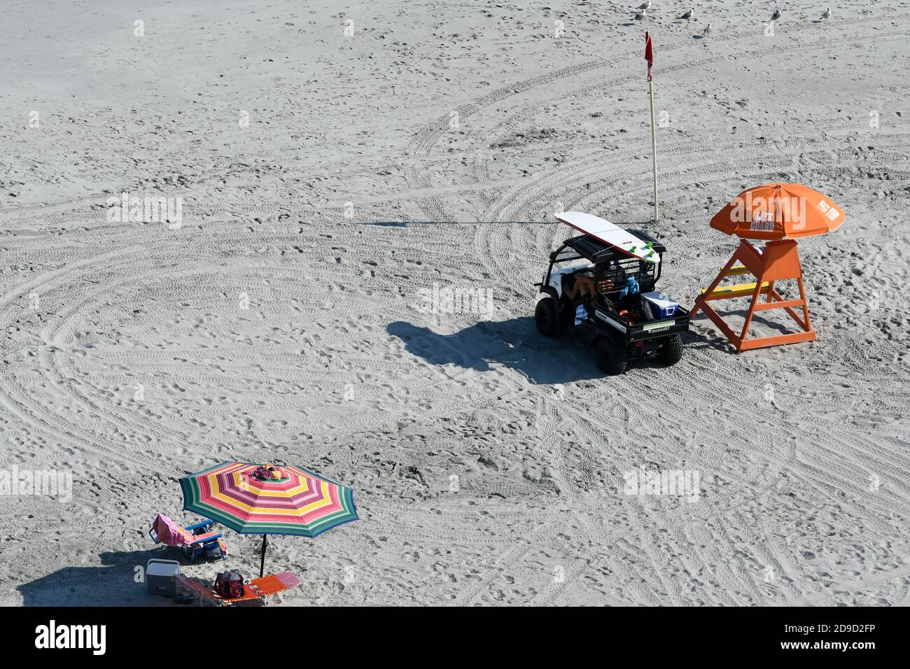 orange lifeguard stand with beach buggy parked by it Stock Photo - Alamy