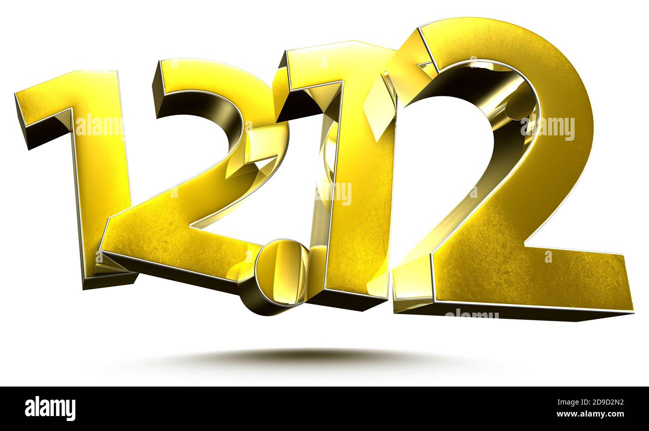 Number 12.12 gold.3D illustration on white background with clipping ...