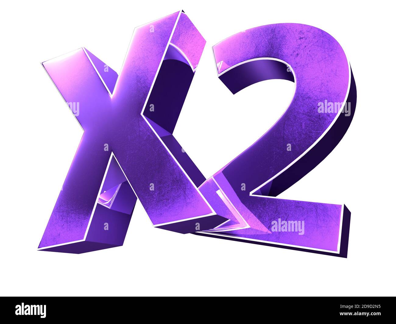 x2 purple isolated on white background illustration 3D rendering with ...