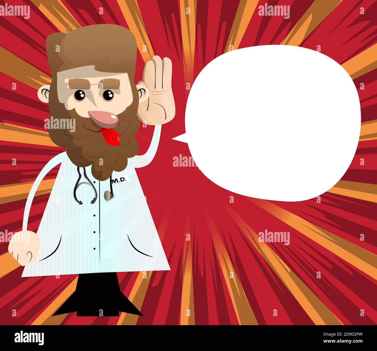 Funny cartoon doctor holds hand at his ear, listening. Vector ...