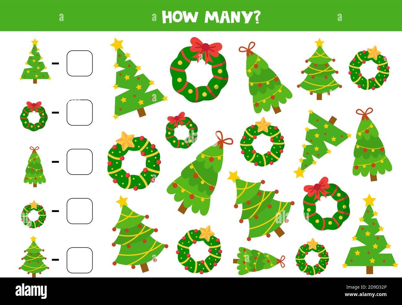 Math Game For Kids Counting Game With Christmas Wreaths Stock Vector math-game-for-kids-counting-game-with-christmas-wreaths-stock-vector