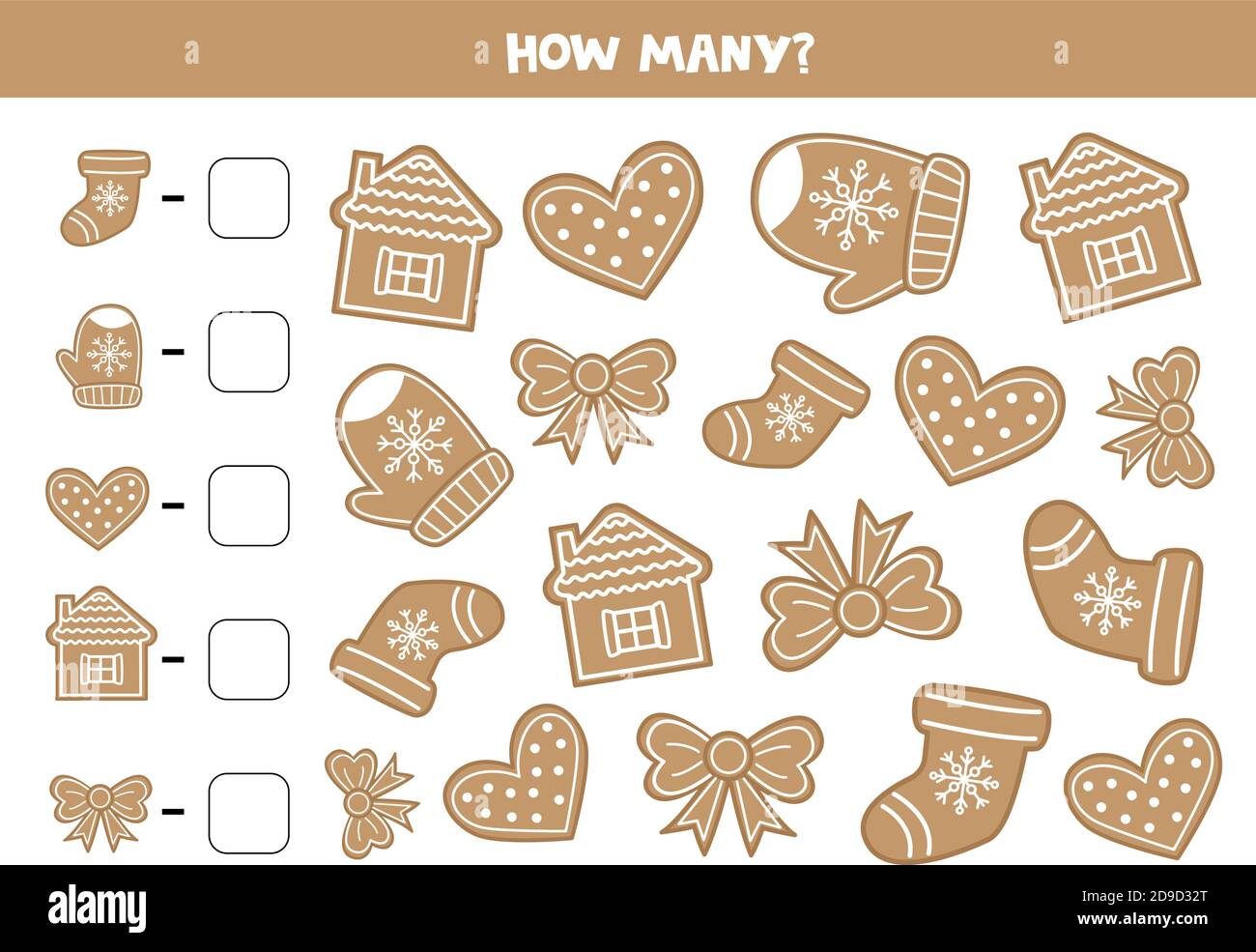 Counting game for children. Christmas Gingerbread cookies Stock Vector ...