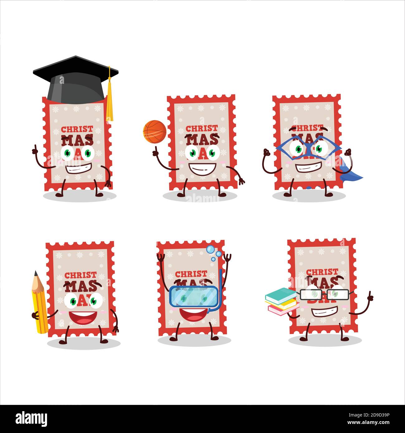 School student of christmas ticket cartoon character with various ...