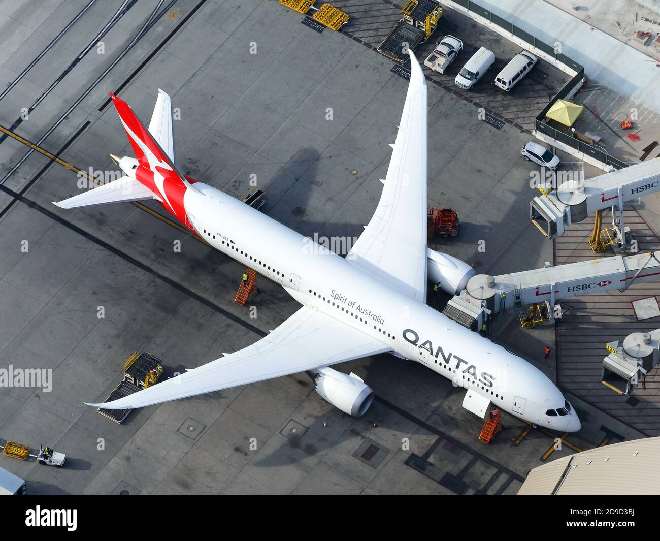 Qantas Airways Boeing 787 aircraft. Aerial view of Qantas Dreamliner ...