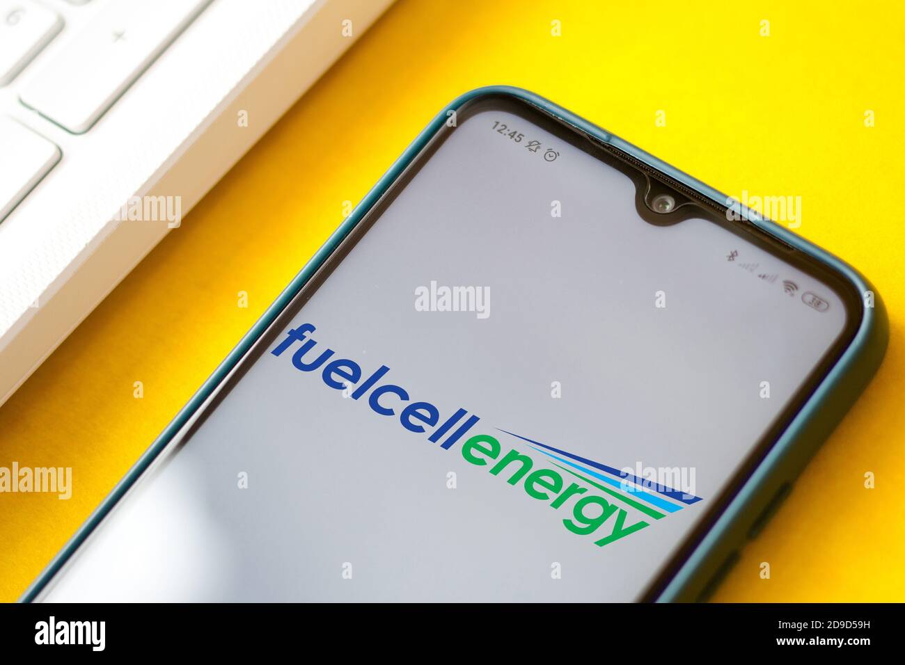 In this photo illustration the FuelCell Energy logo seen displayed on a ...