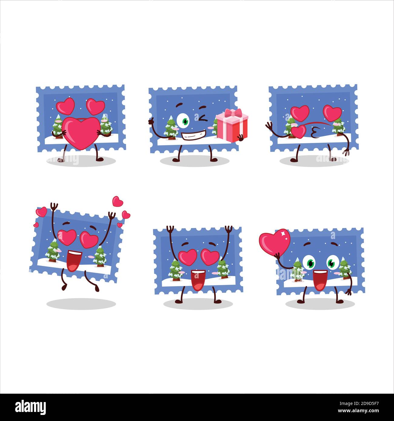 Landscape christmas ticket cartoon character with love cute emoticon ...