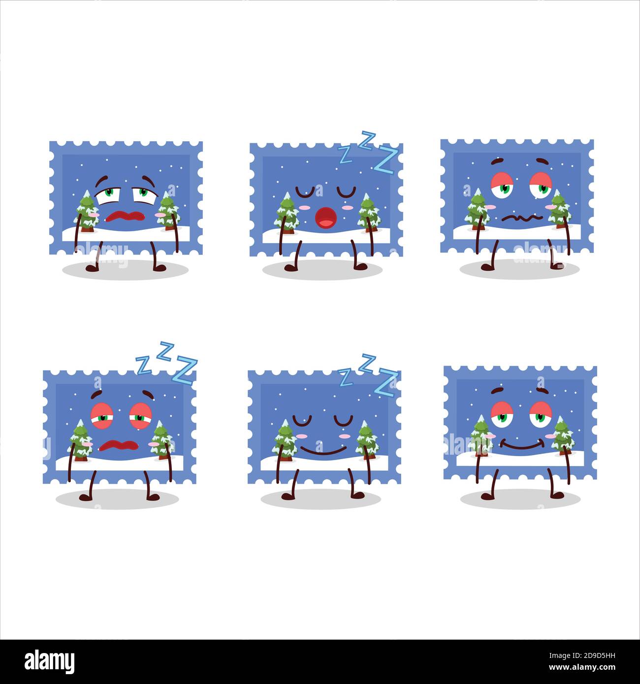 Cartoon character of landscape christmas ticket with sleepy expression ...