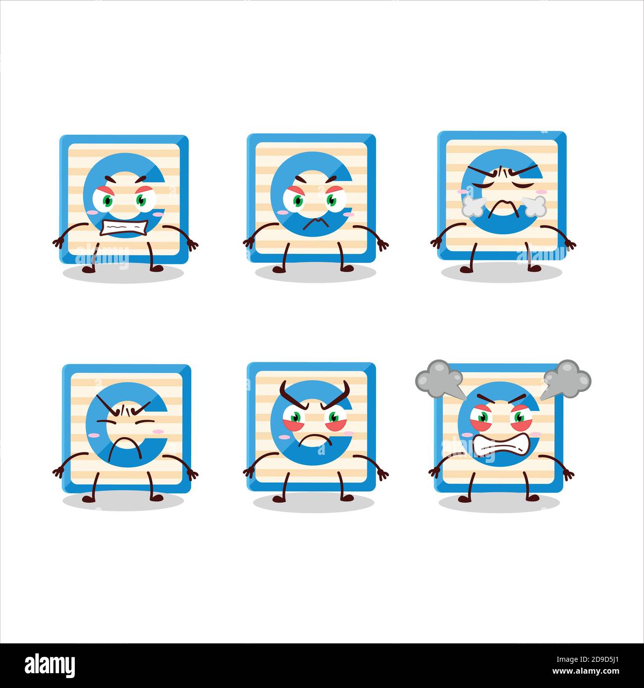 Toy block C cartoon character with various angry expressions Stock ...