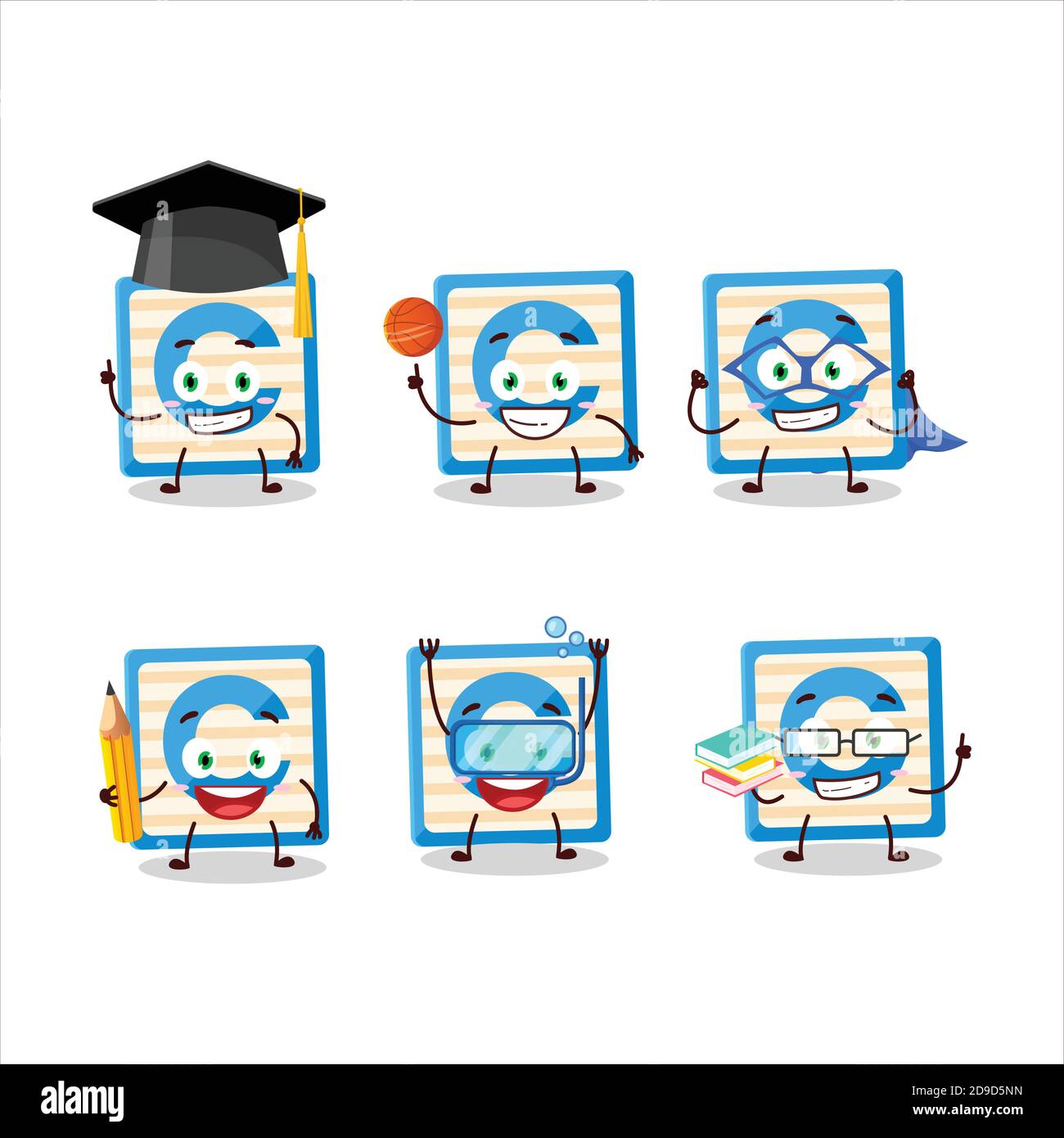 School student of toy block C cartoon character with various ...