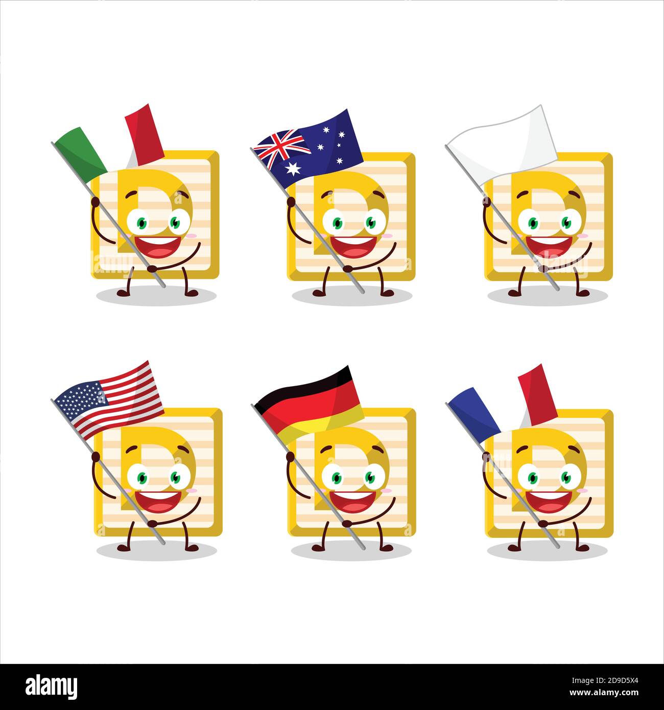 Toy block D cartoon character bring the flags of various countries ...