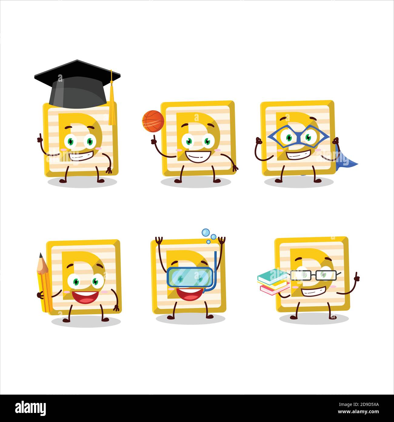 School student of toy block D cartoon character with various ...