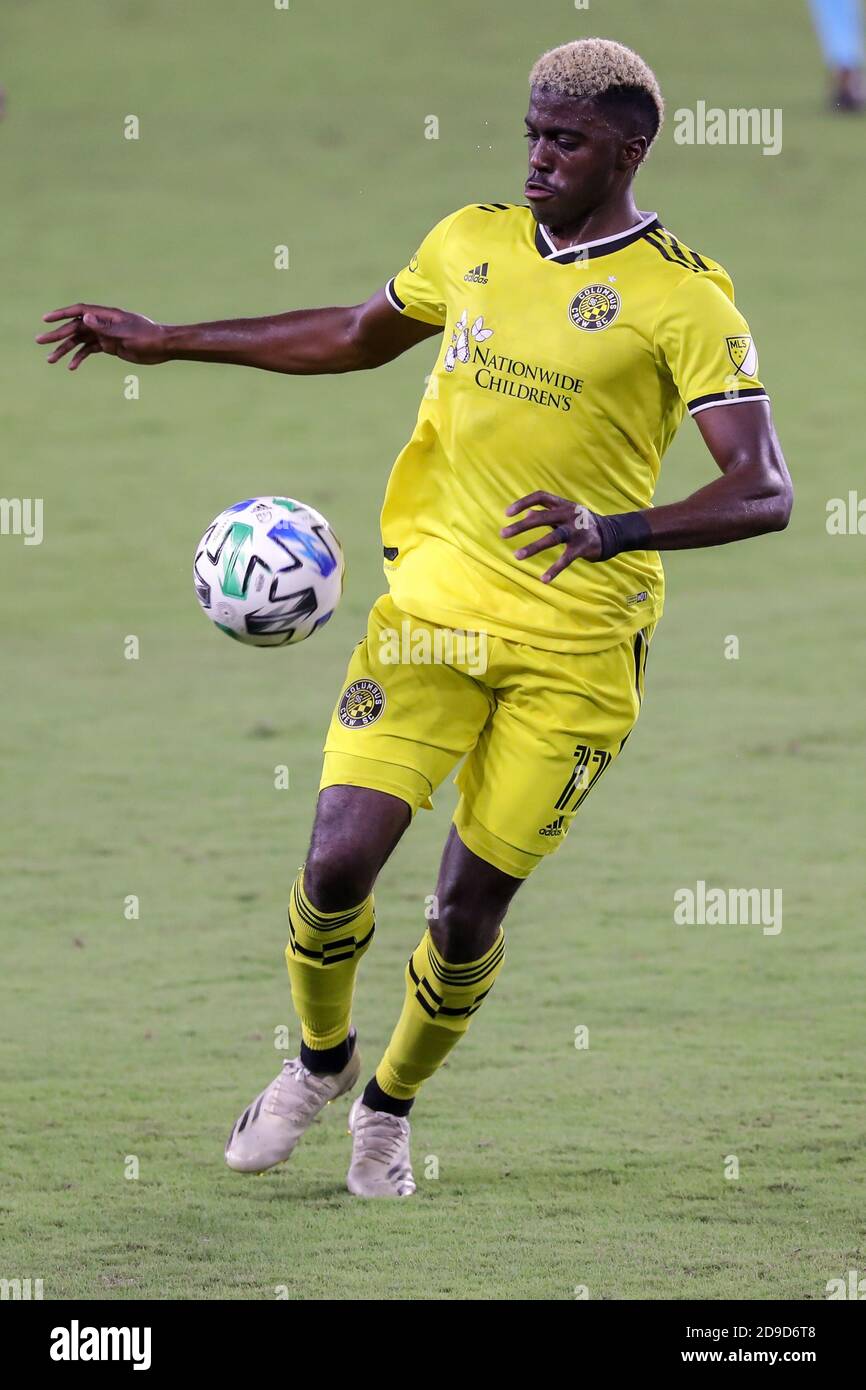November 4, 2020: Columbus Crew forward GYASI ZERDES (11) receives a ...
