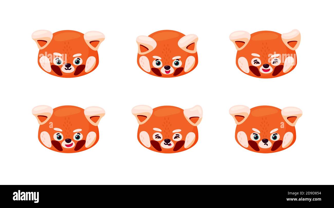 Red panda emotions. Smiling, happy, sad, angry, naughty and other red ...