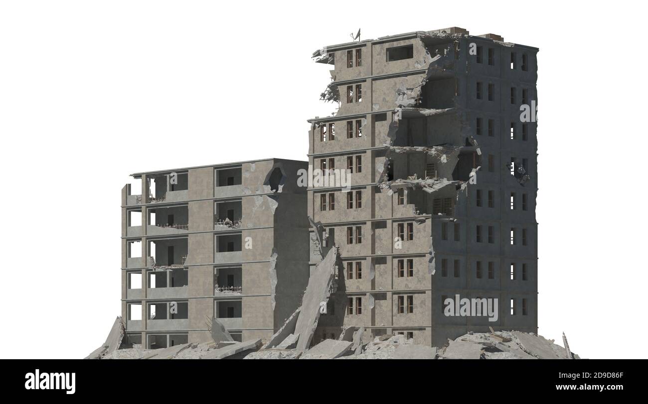 Ruined Building Isolated On White 3D Illustration Stock Photo - Alamy