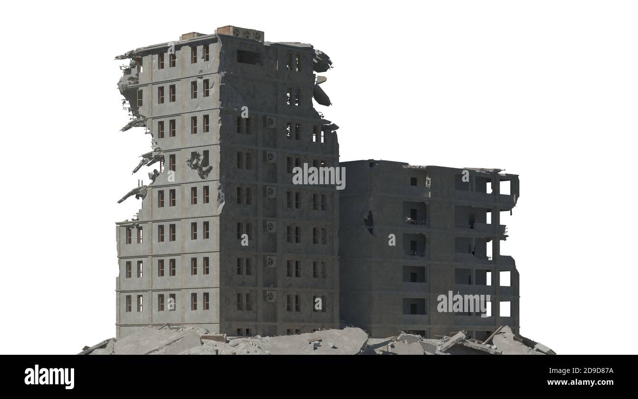 Ruined Building Isolated On White 3D Illustration Stock Photo - Alamy