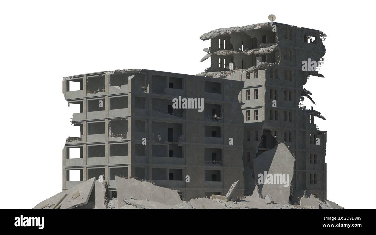 Ruined Building Isolated On White 3D Illustration Stock Photo - Alamy