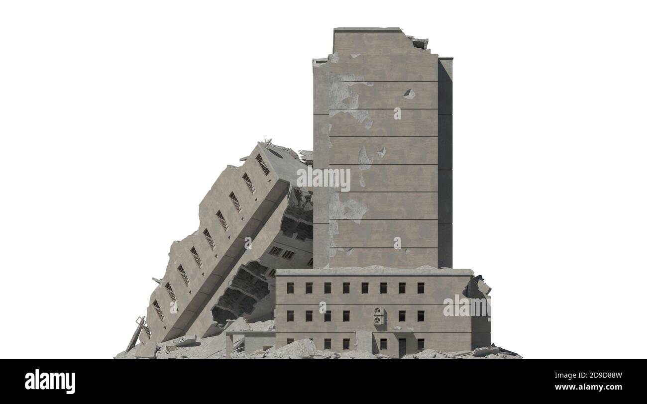 Ruined Building Isolated On White 3D Illustration Stock Photo - Alamy