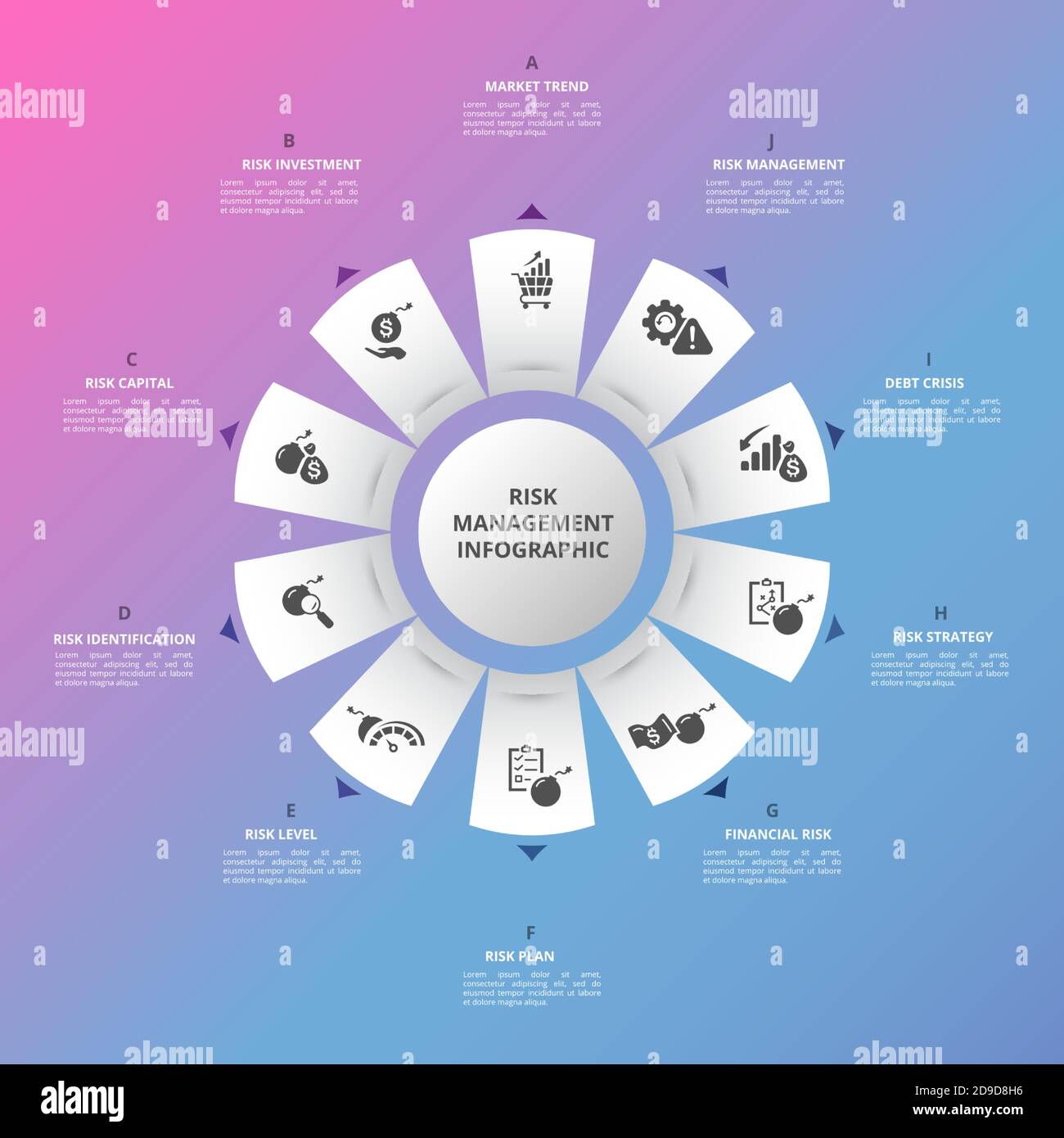 Infographic Risk Management template. Icons in different colors ...