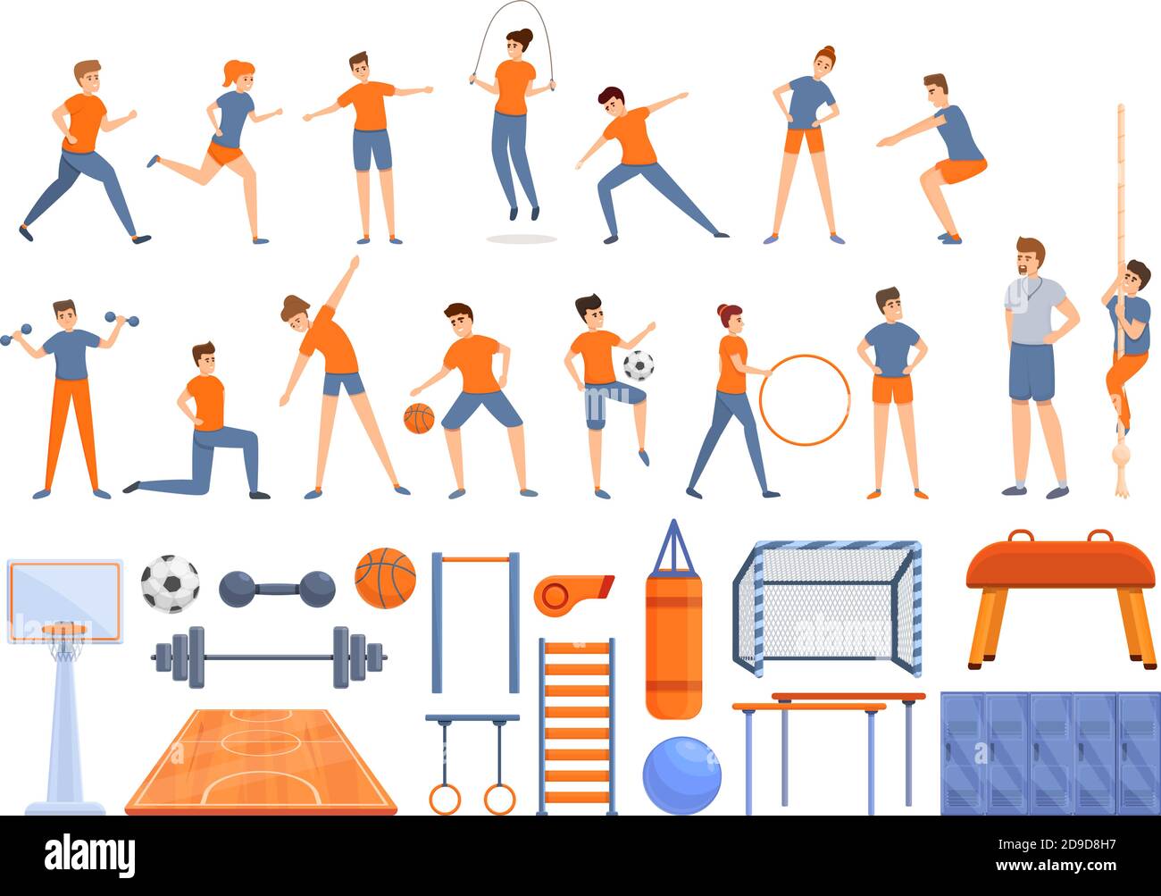 School gym icons set. Cartoon set of school gym vector icons for web ...