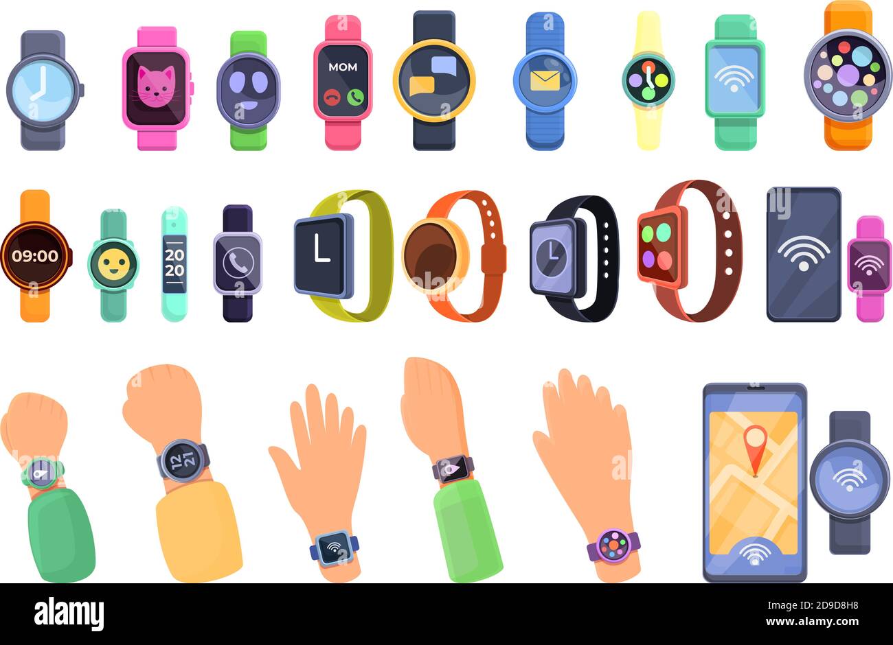 Kids smart clock icons set. Cartoon set of kids smart clock vector ...