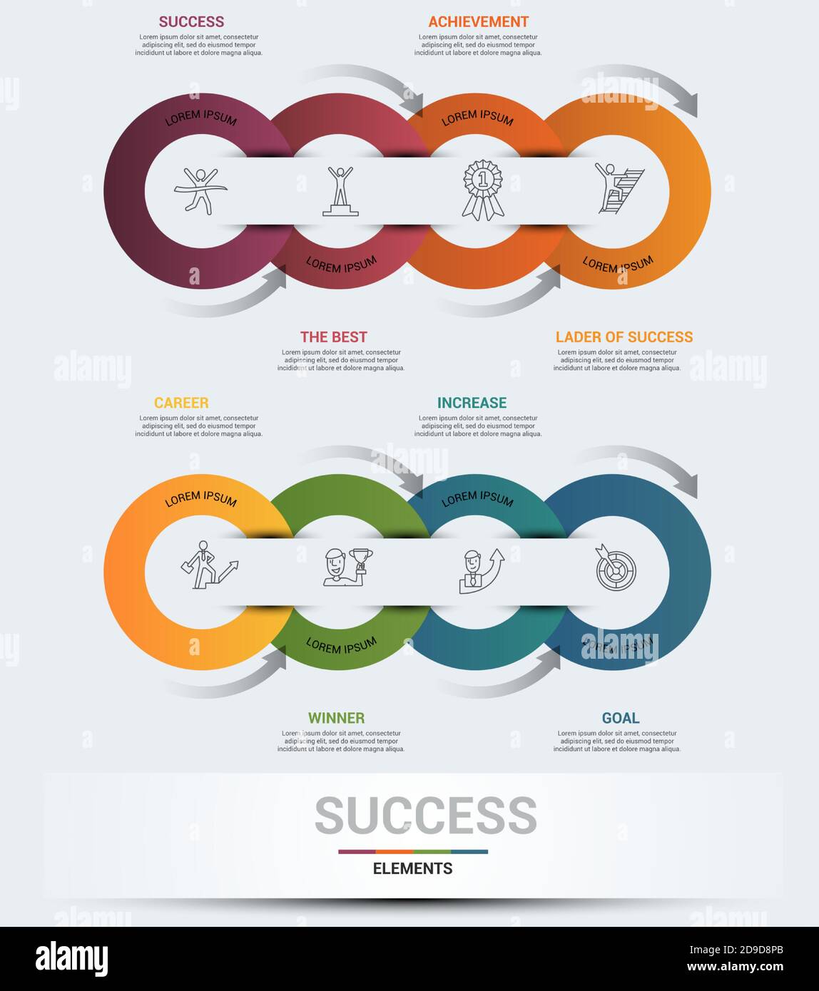 Infographic Success template. Icons in different colors. Include ...