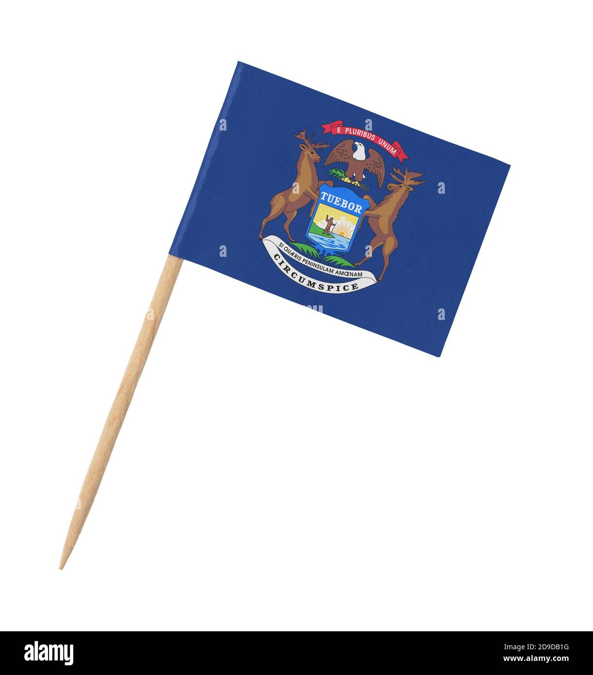 Small paper US-state flag on wooden stick - Michigan - Isolated on ...