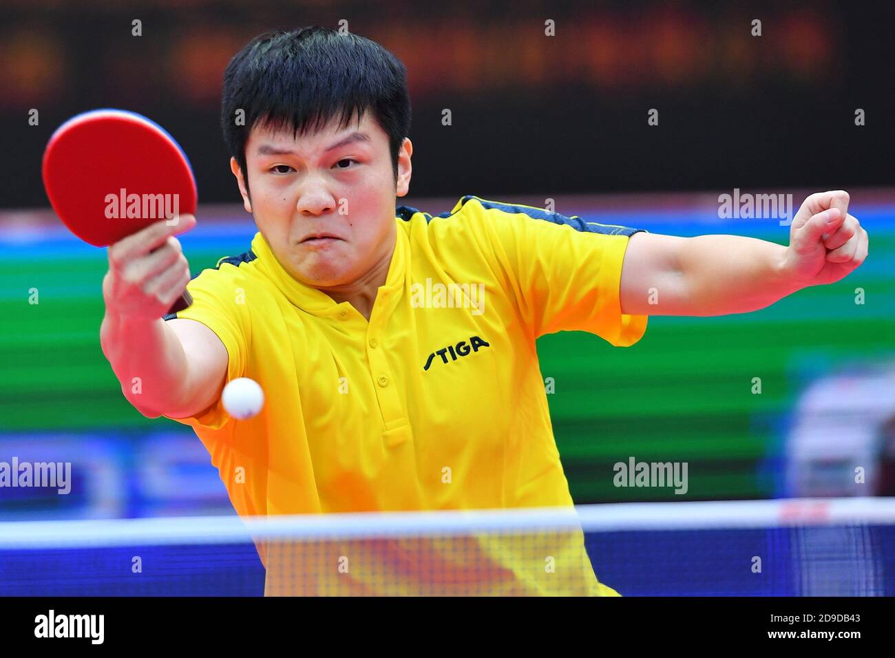 Chinese table tennis player Fan Zhendong competes against Chinese table ...