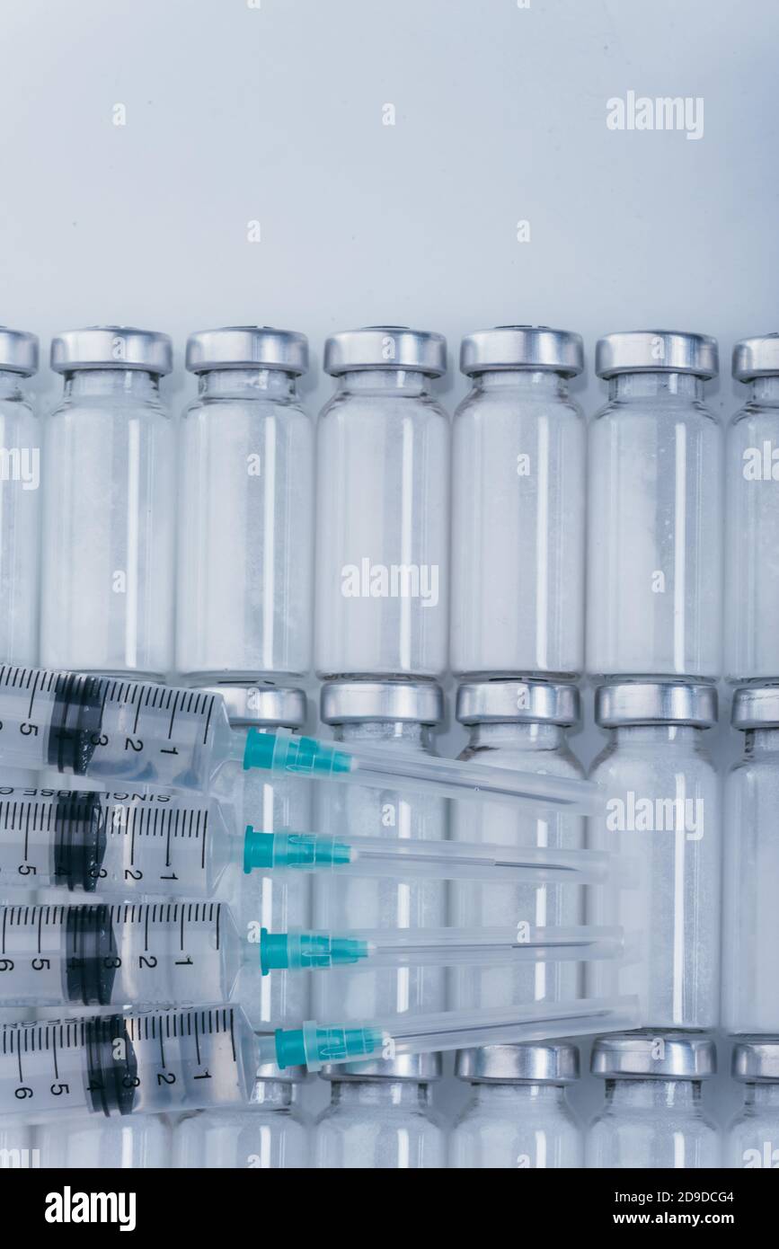 Medicine, Injection, vaccine and disposable syringe, drug concept ...
