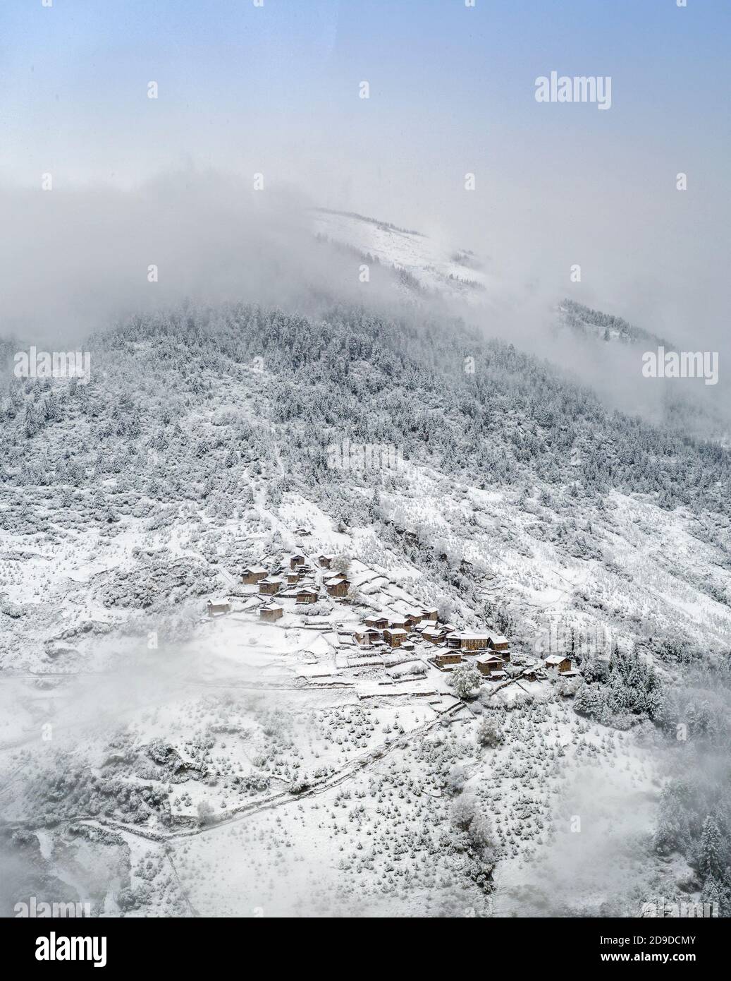 An aerial view of snow scenery of Ngawa Dagu Glacier Scenic Area in ...