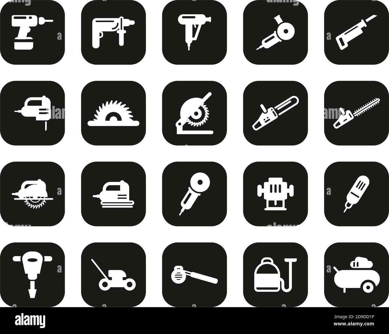 Power Tools Icons White On Black Flat Design Set Big Stock Vector Image ...