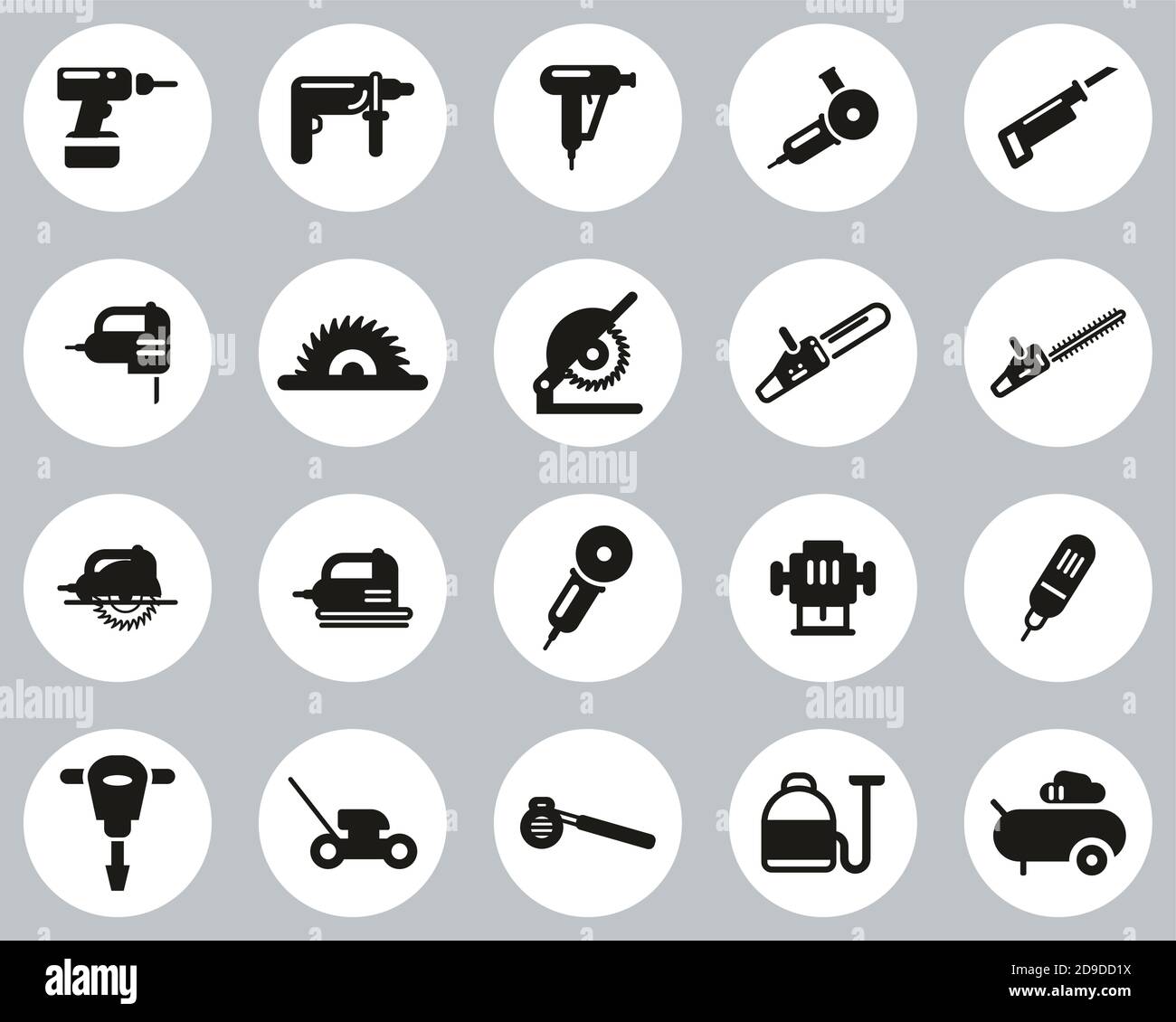 Power Tools Icons Black & White Flat Design Circle Set Big Stock Vector ...