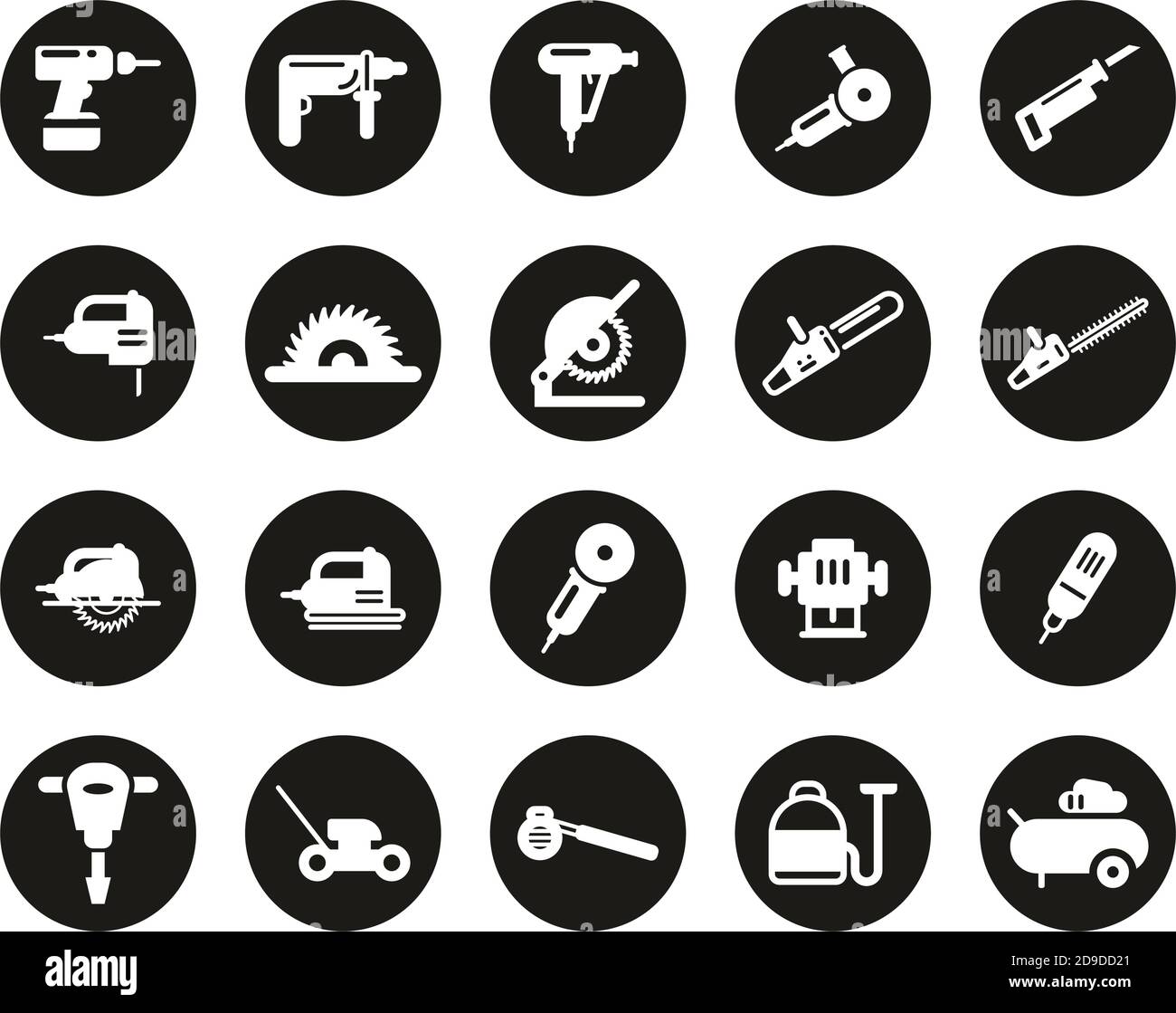 Power Tools Icons White On Black Flat Design Circle Set Big Stock ...
