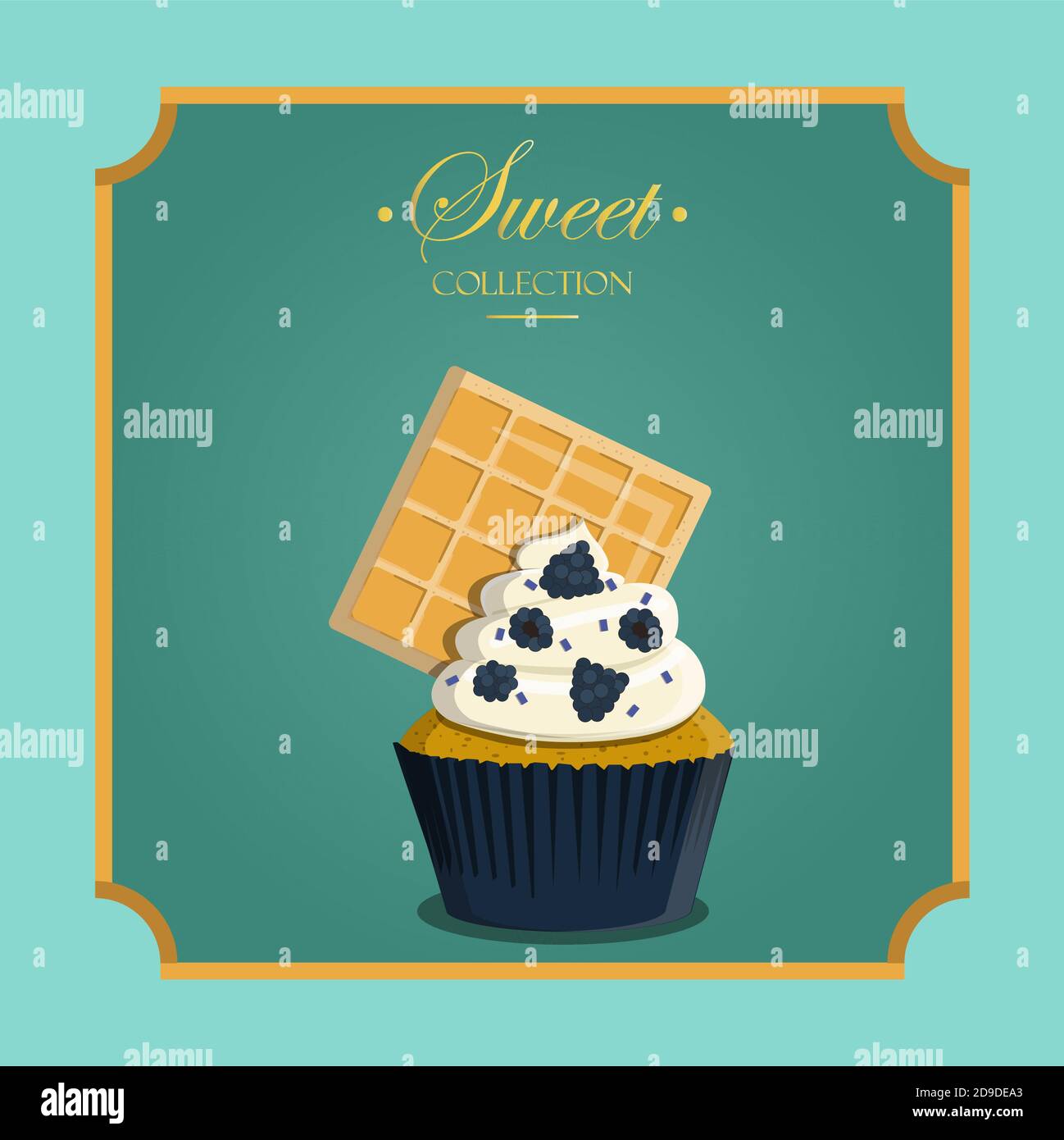 Cupcake with topping in a retro style with a geometric background and ...