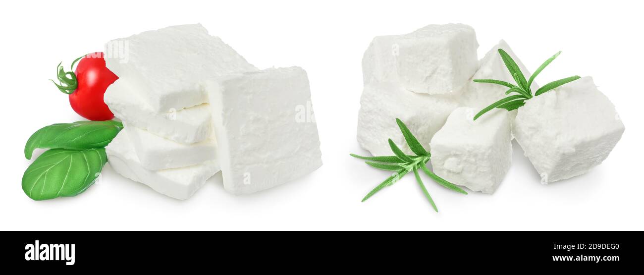 Feta cheese isolated on white background. With clipping path and full ...