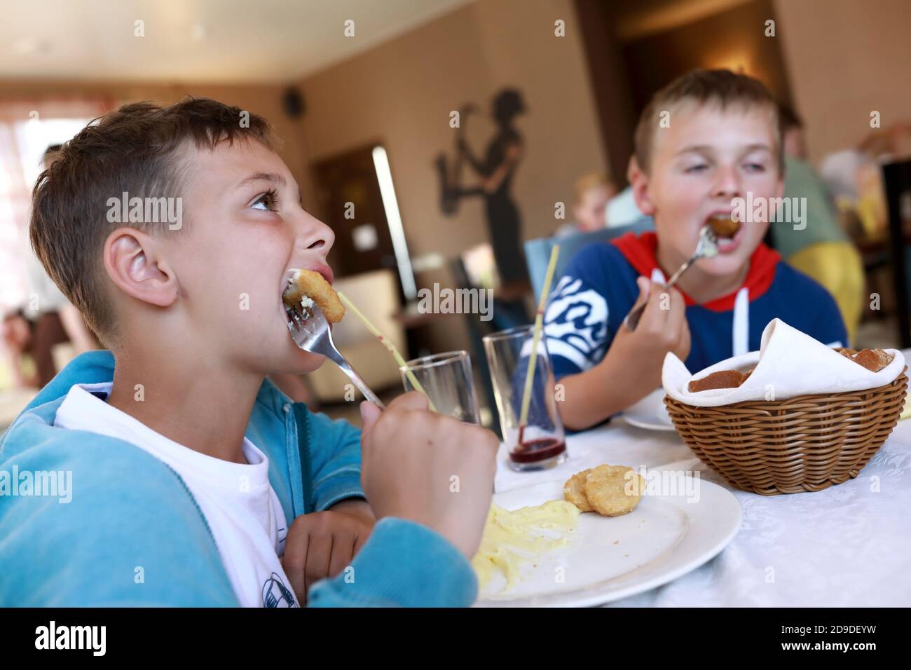 Two brothers breakfast in hi-res stock photography and images - Alamy