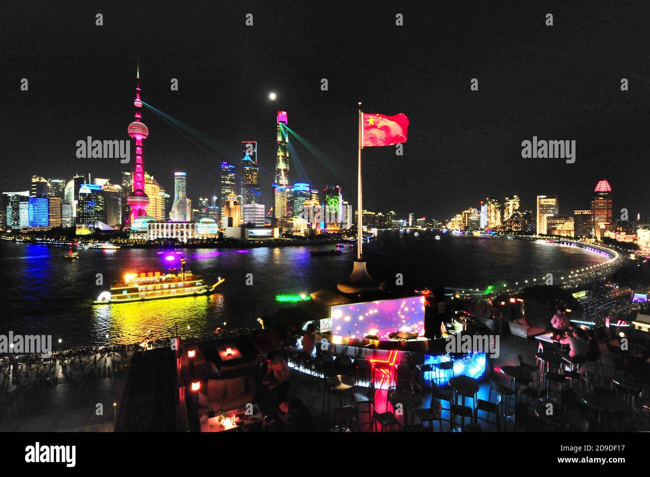 The landmarks of Shanghai illuminate with a light show to celebrate the ...