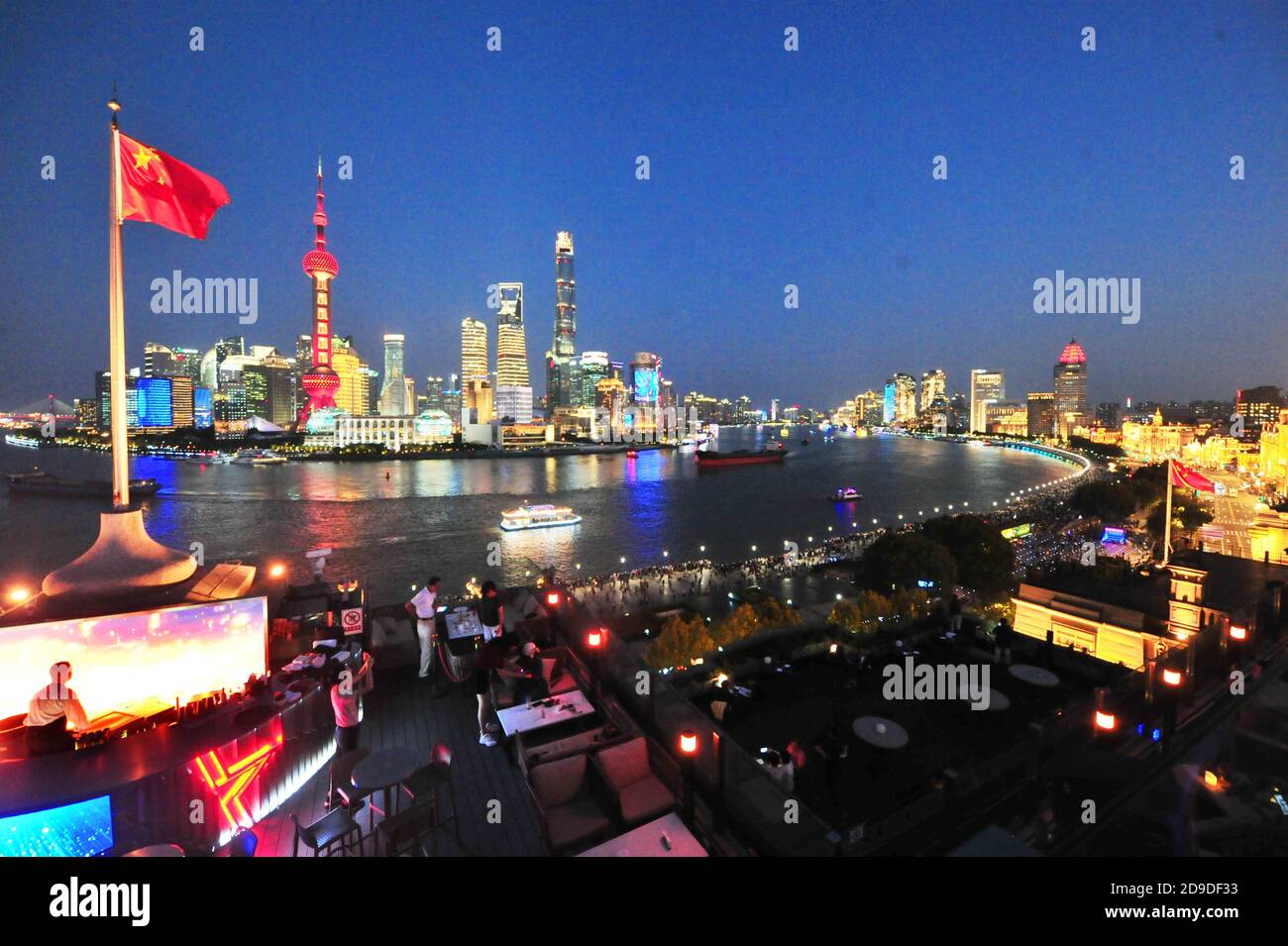 The landmarks of Shanghai illuminate with a light show to celebrate the ...